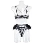 Cupless Metal Chain Bra Three-Piece Set with Feather Waist